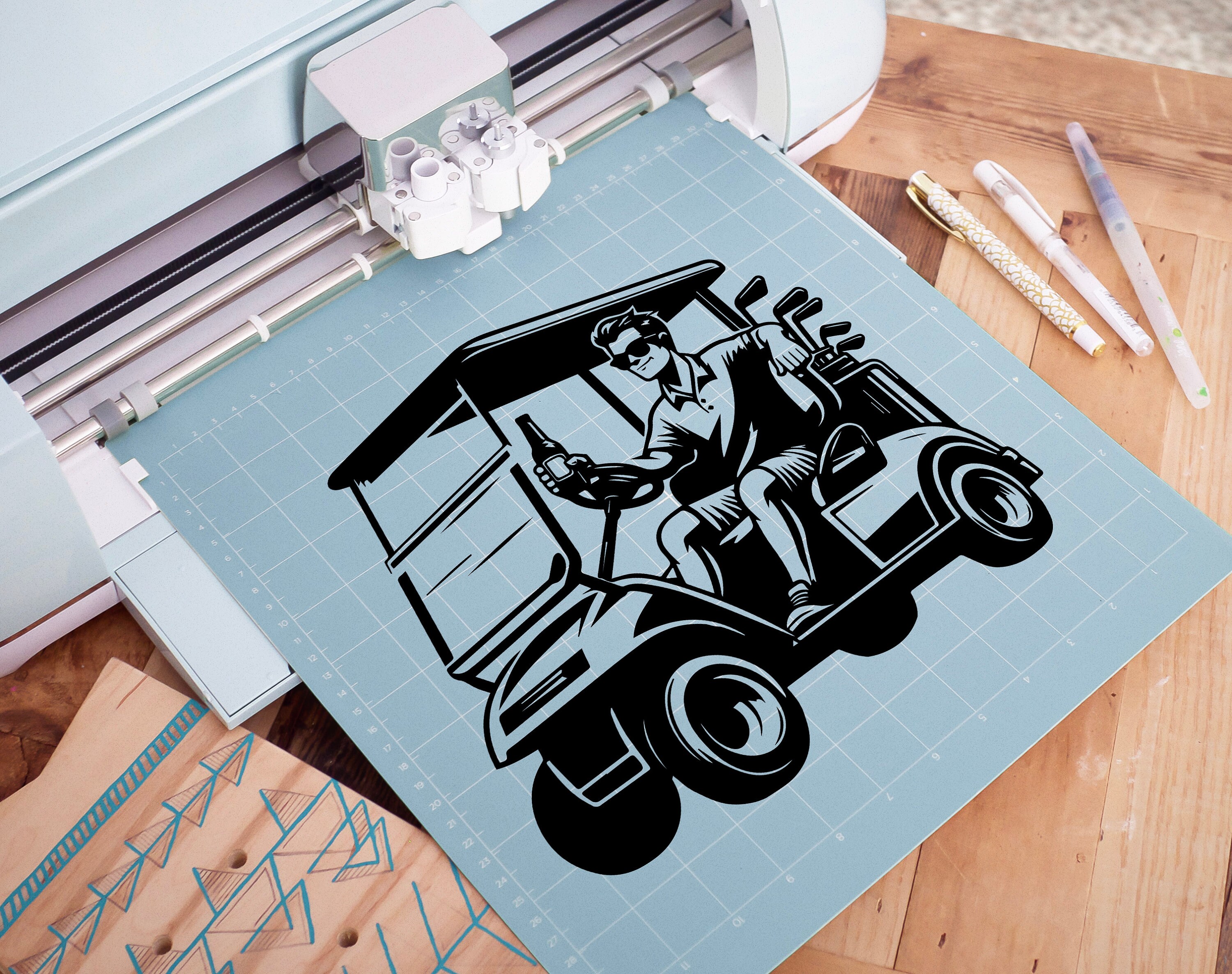 Golfer Drinking Beer Cut Files | Golf Cart Vector Silhouette, Cameo ...