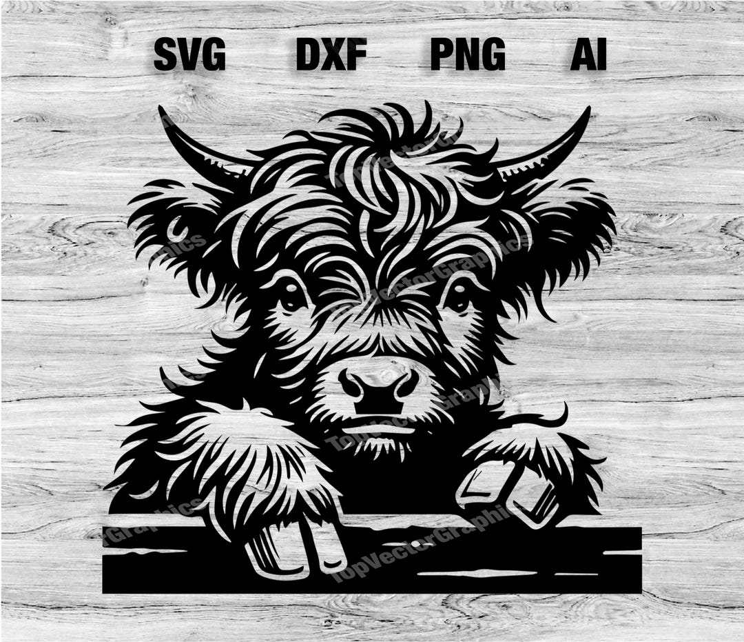 Peeking Highland Cow Head Highlander Cow Vector Graphic Laser File ...