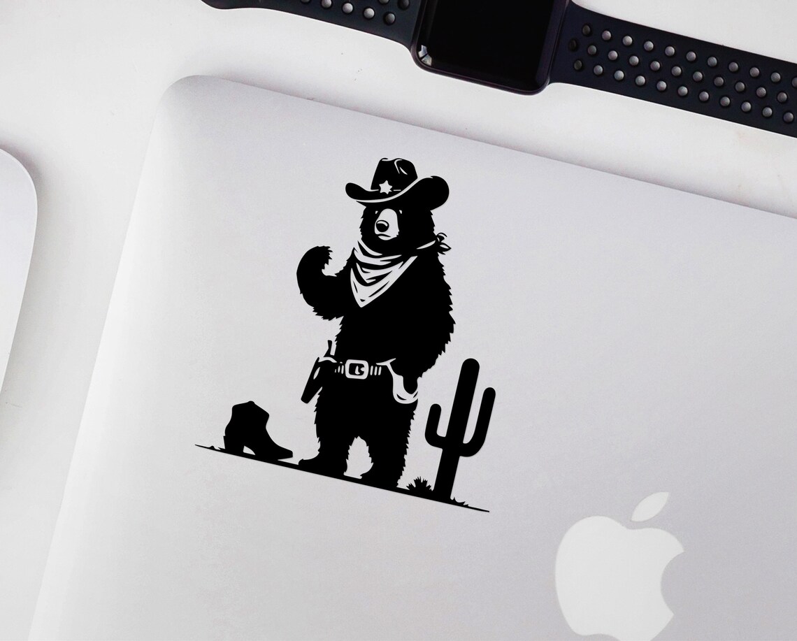 Bear Cowboy Silhouette Cut Files Fun Bear Western Cowboy Vector ...