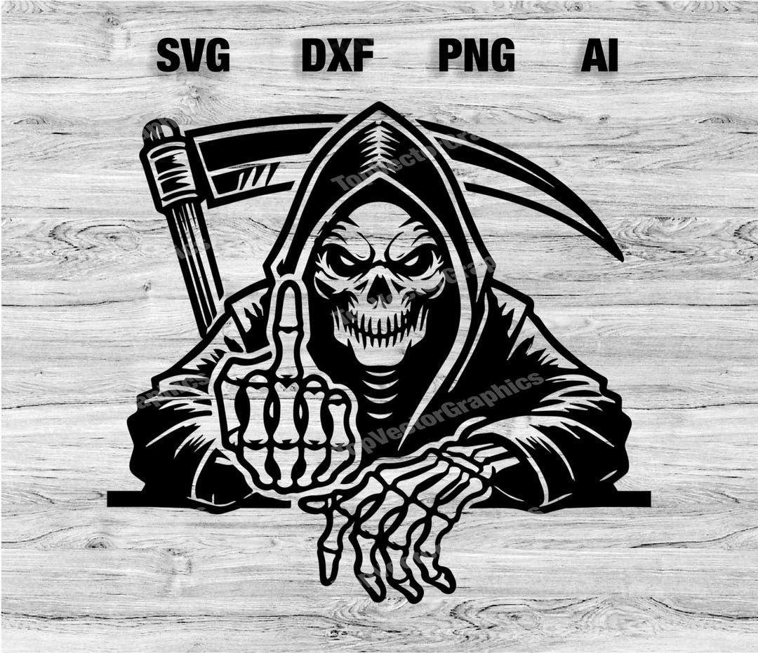 Peeking Grim Reaper Middle Finger | Skeleton Vector Graphic Laser File ...