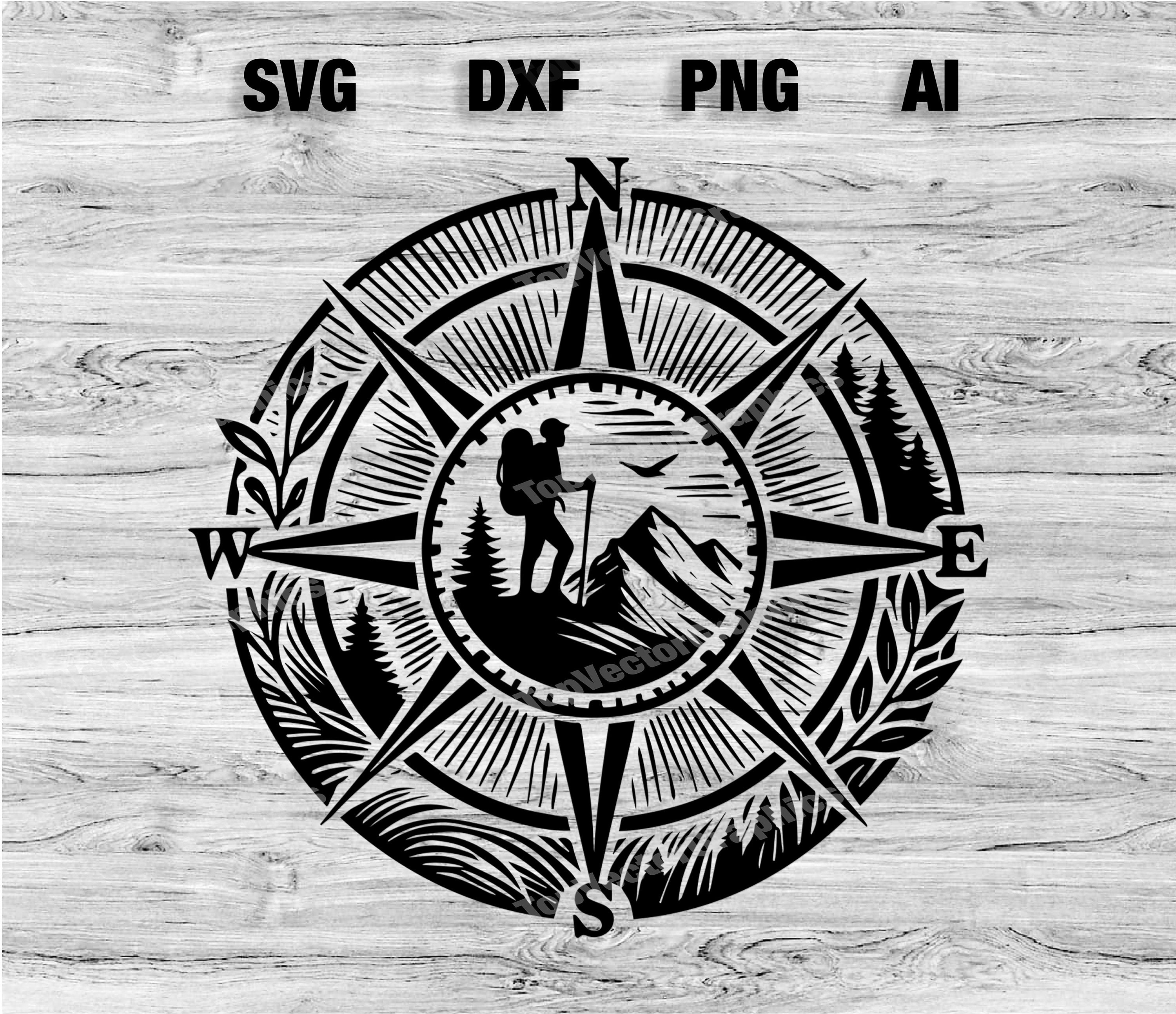 Compass Mountain Cut File | Outdoor Compass Rose Vector Graphic ...