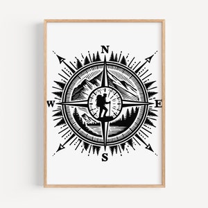 Compass Mountain Cut File | Outdoor Compass Rose Vector Graphic ...