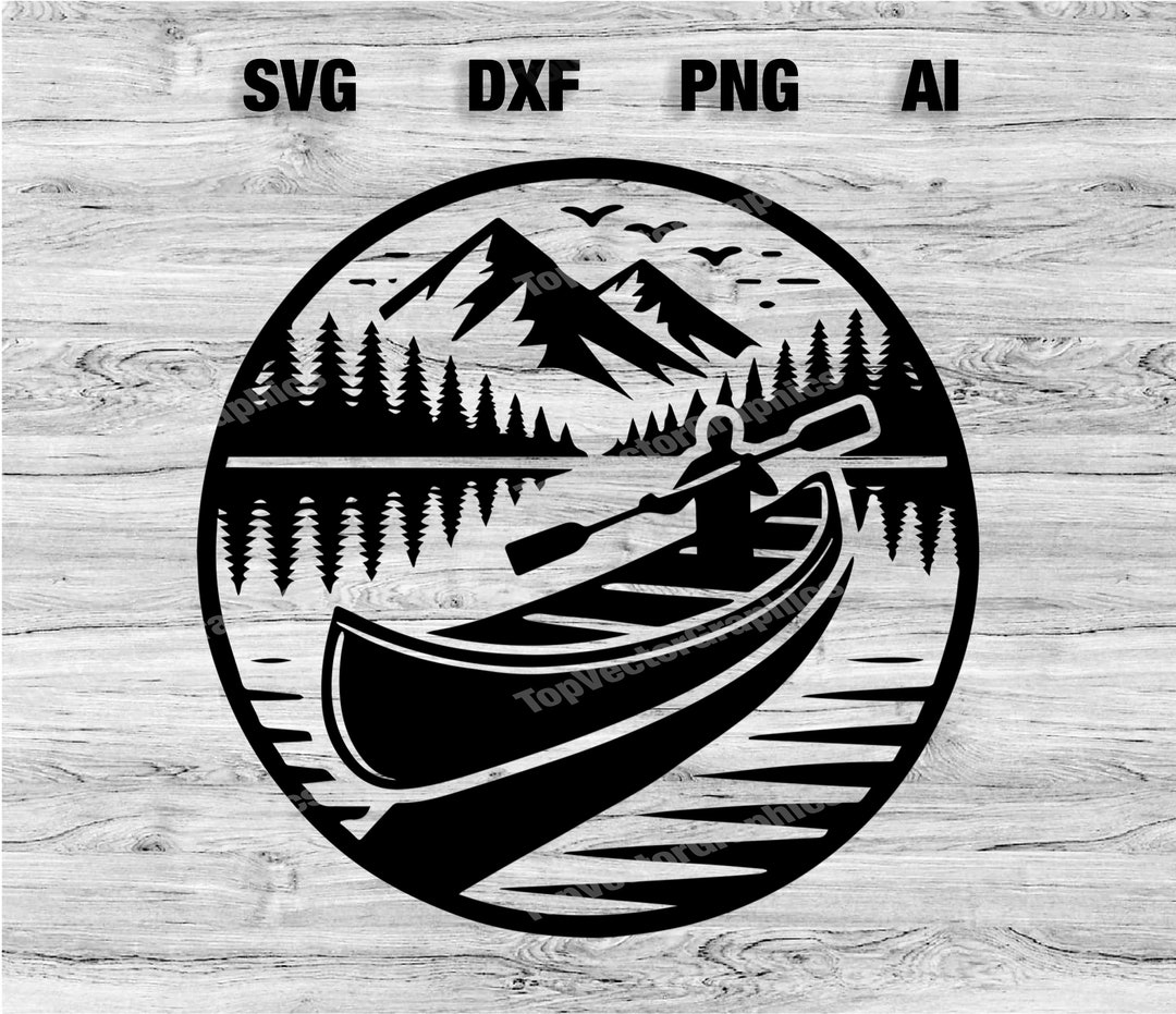 Canoe Boat Mountain Cut File | Outdoor Canoeing Vector Graphic ...