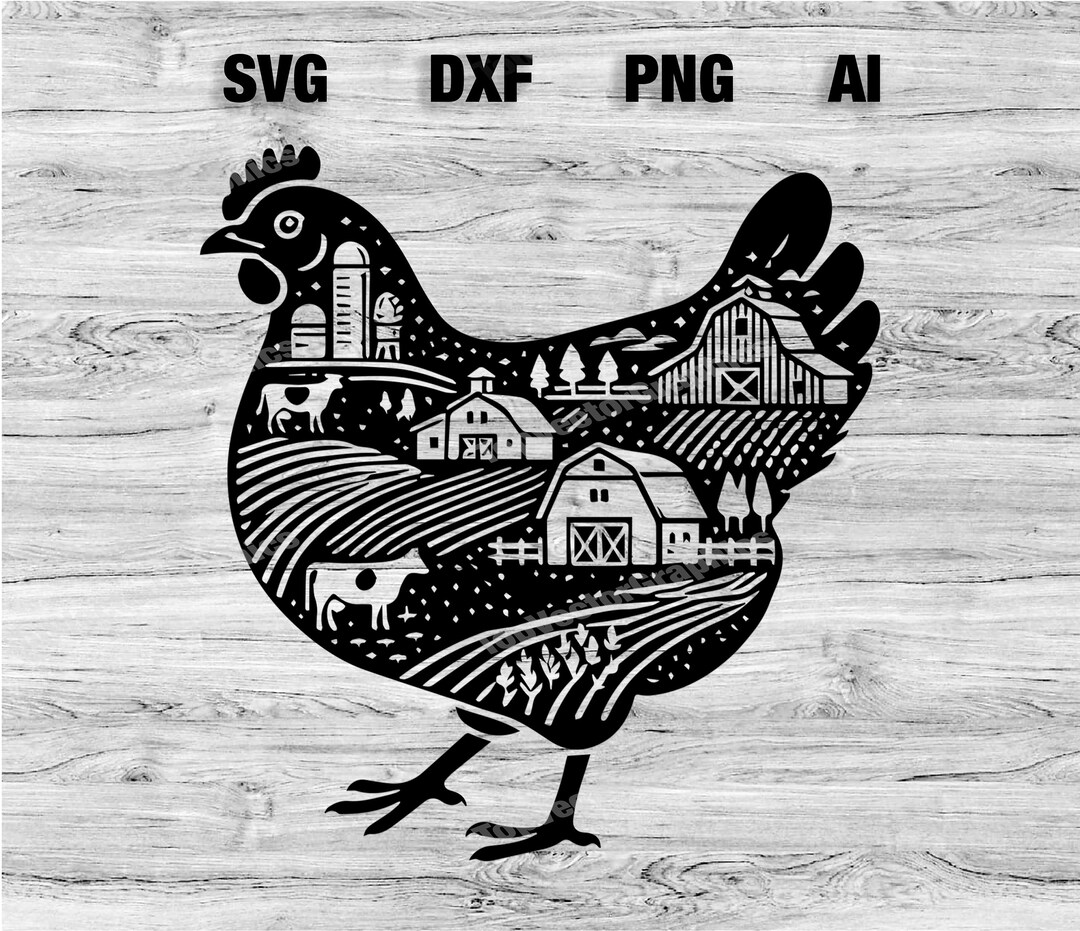 Chicken Farm Scene Cut File | Rooster Graphic Wall Art Silhouette ...