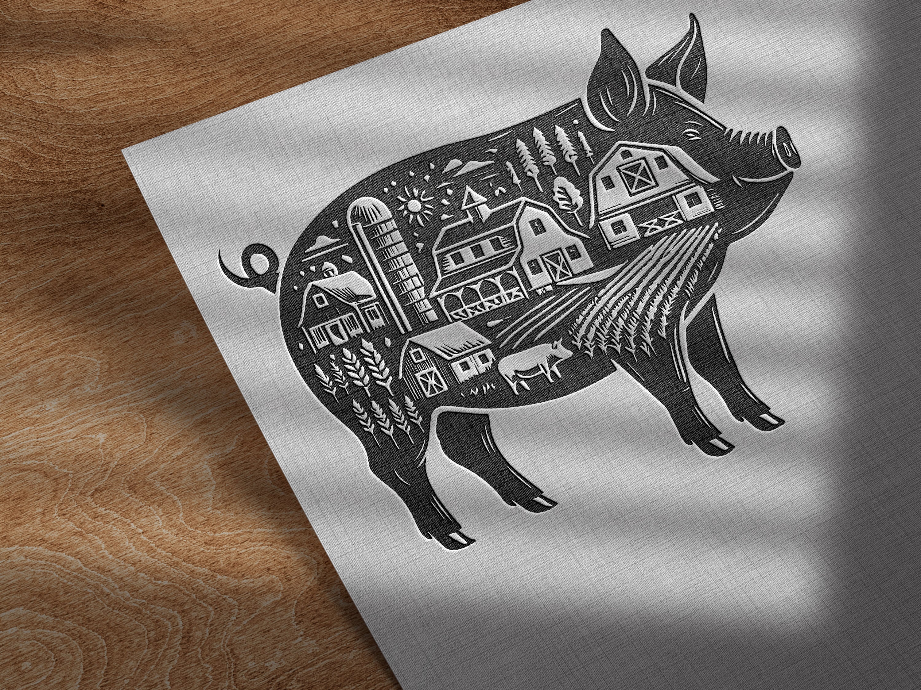 Pig Farm Scene Cut File | Cute Pig Animal Graphic Wall Art Silhouette ...