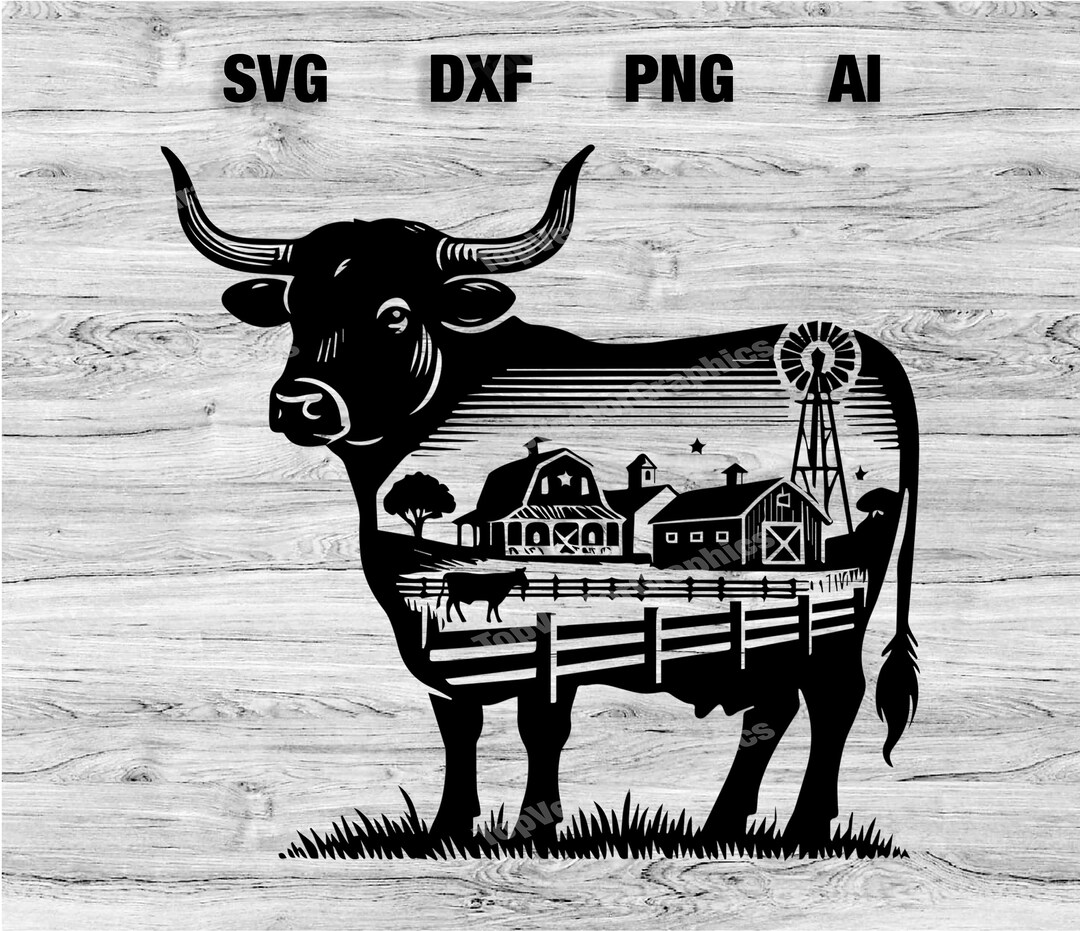 Longhorn Ranch Scene Cut File | Wild West Cow Graphic Wall Art ...