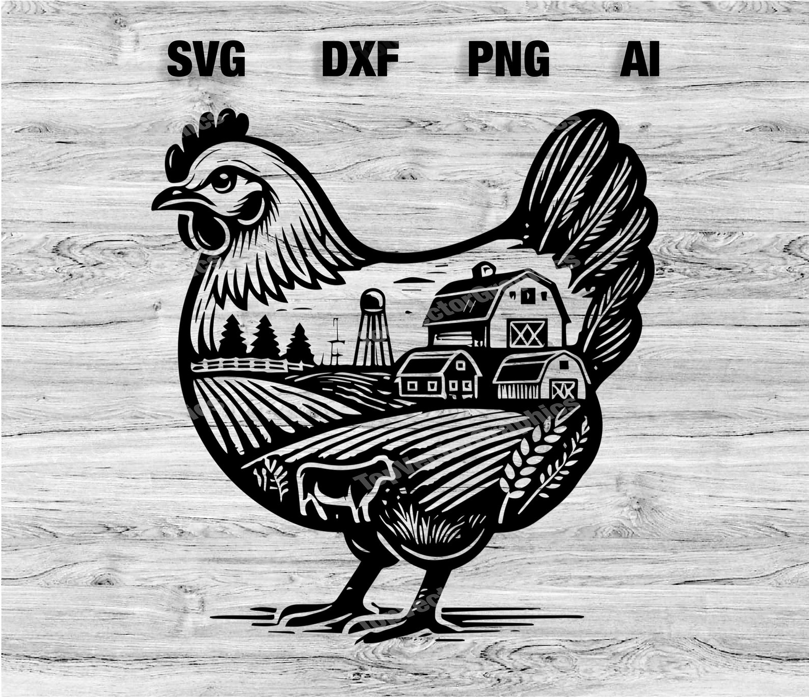 Chicken Farm Scene Cut File | Rooster Graphic Wall Art Silhouette ...