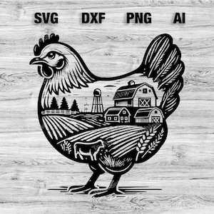 Chicken Farm Scene Cut File | Rooster Graphic Wall Art Silhouette ...
