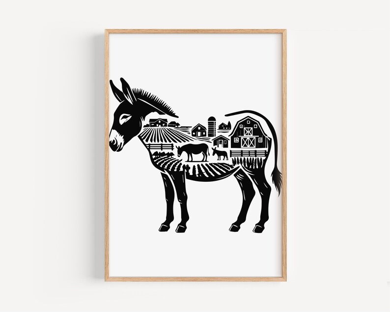 Donkey Farm Scene Cut File | Cute Donkey Animal Graphic Wall Art ...