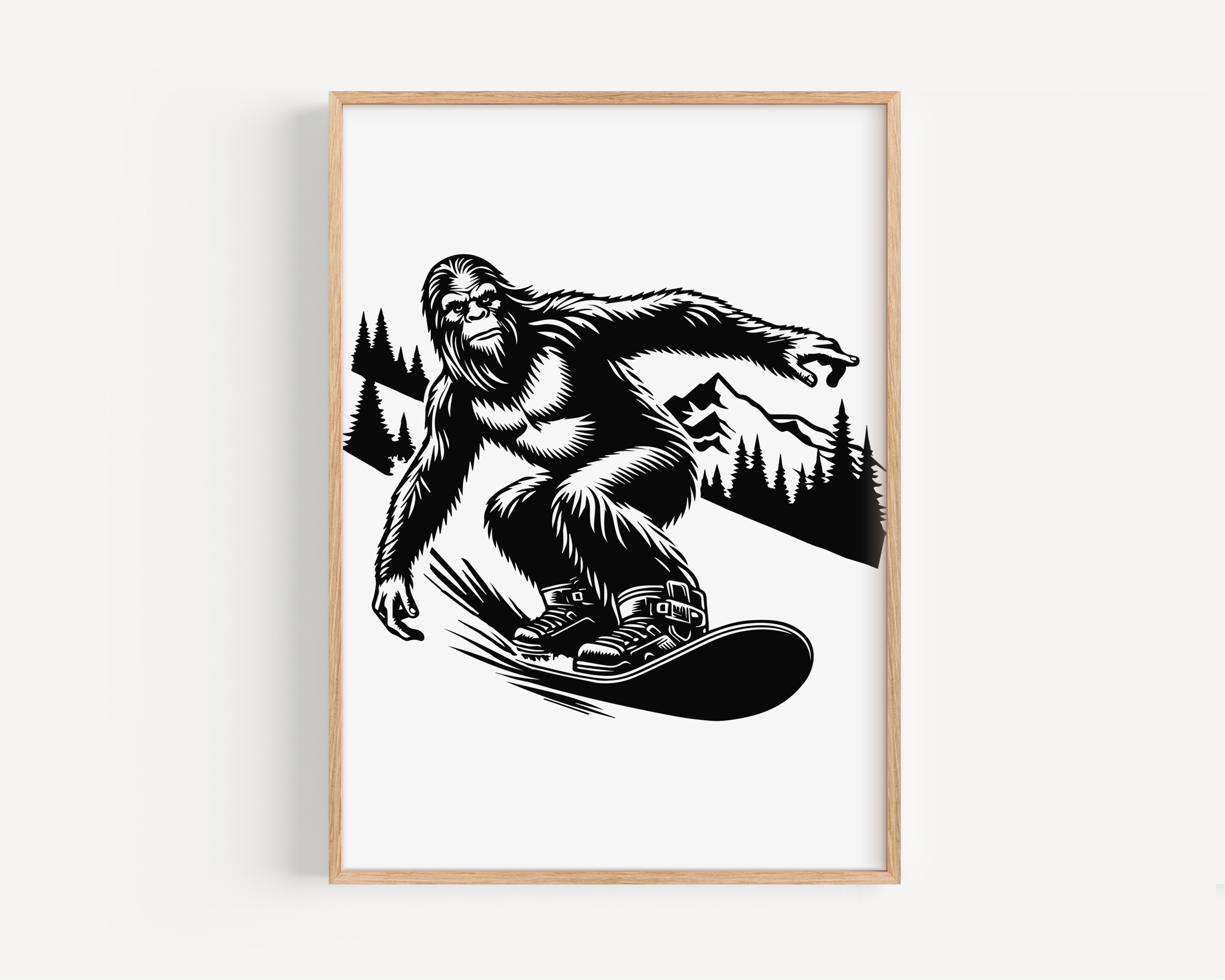 Bigfoot Snowboarding Cut Files | Fun Bigfoot Snowboarder Vector ...