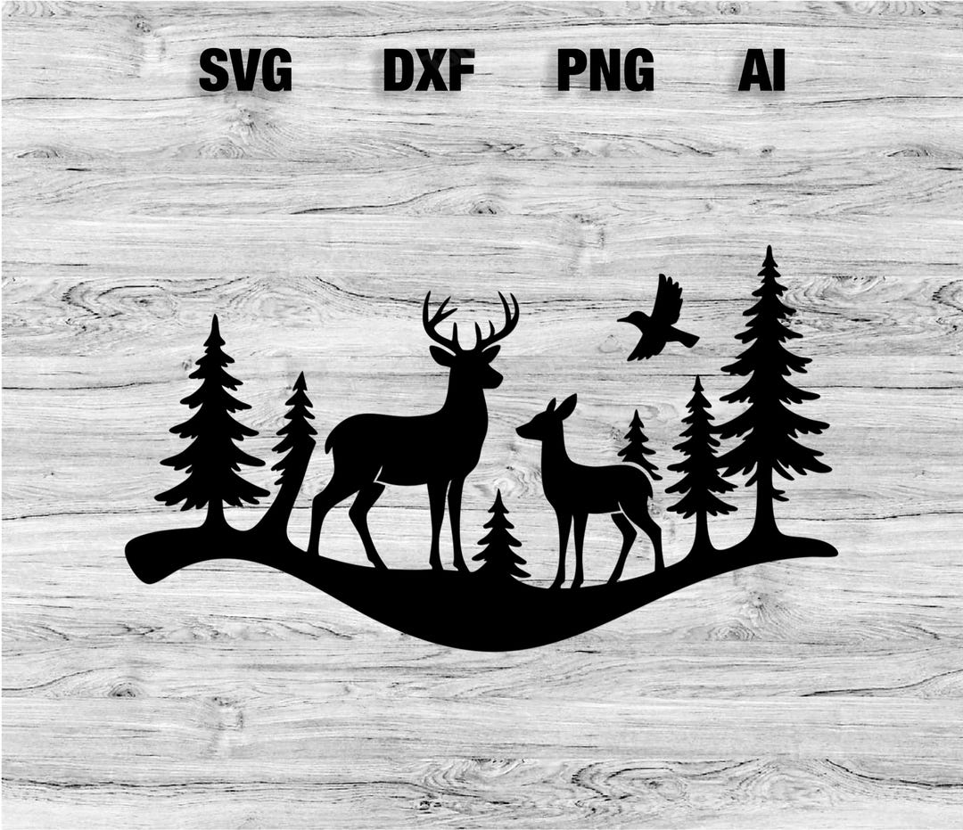 Dear Antler Scene SVG | Outdoor Dear Vector Graphic Wall Art Silhouette ...