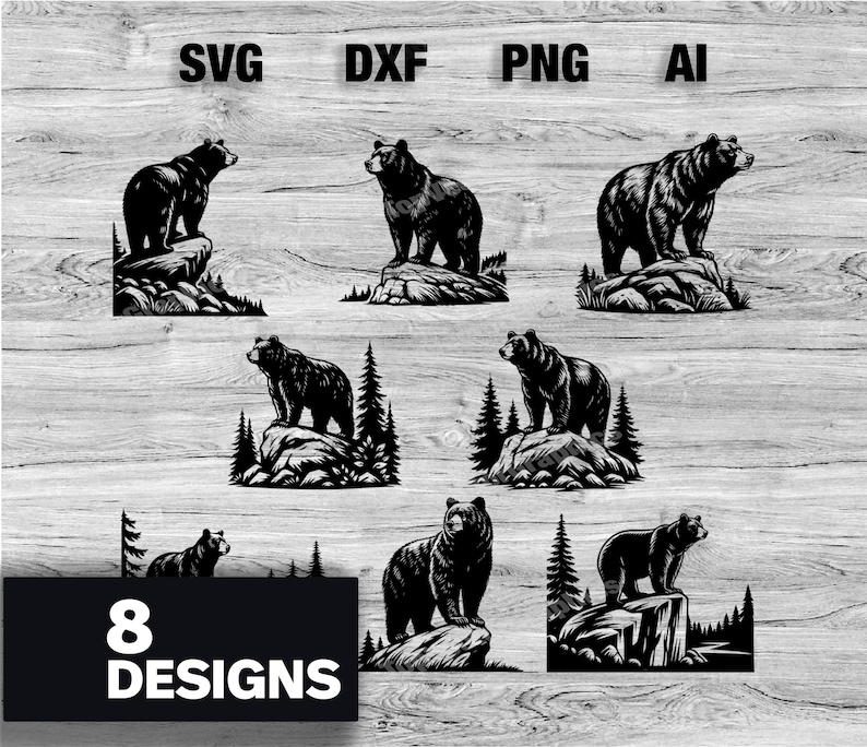 8 Black Bear on Boulder Vector Graphics for DIY Crafts and Projects ...