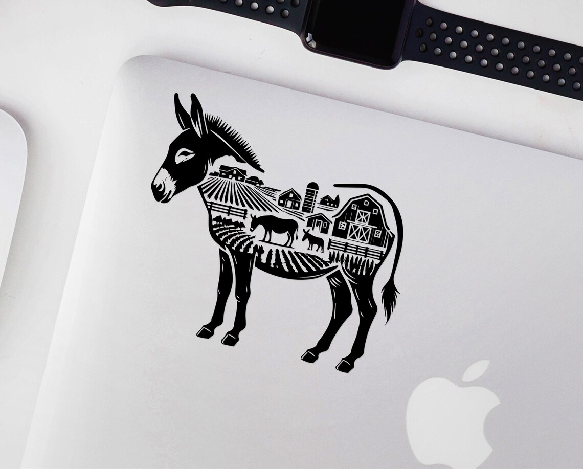 Donkey Farm Scene Cut File | Cute Donkey Animal Graphic Wall Art ...