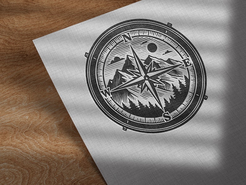 Compass Mountain Cut File Outdoor Compass Rose Vector Graphic ...