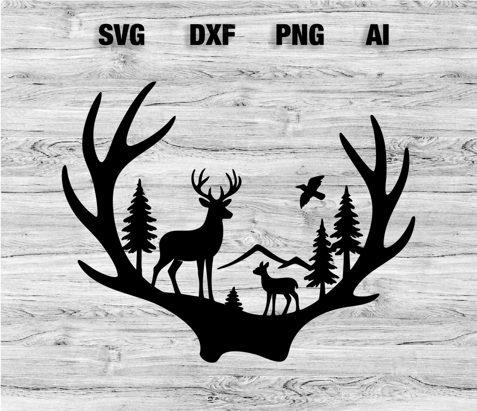 Dear Antler Scene SVG | Outdoor Dear Vector Graphic Wall Art Silhouette ...