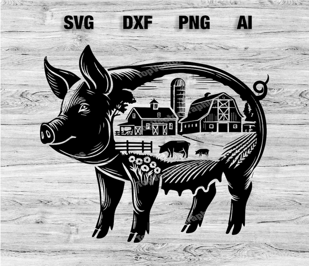 Pig Farm Scene Cut File | Cute Pig Animal Graphic Wall Art Silhouette ...