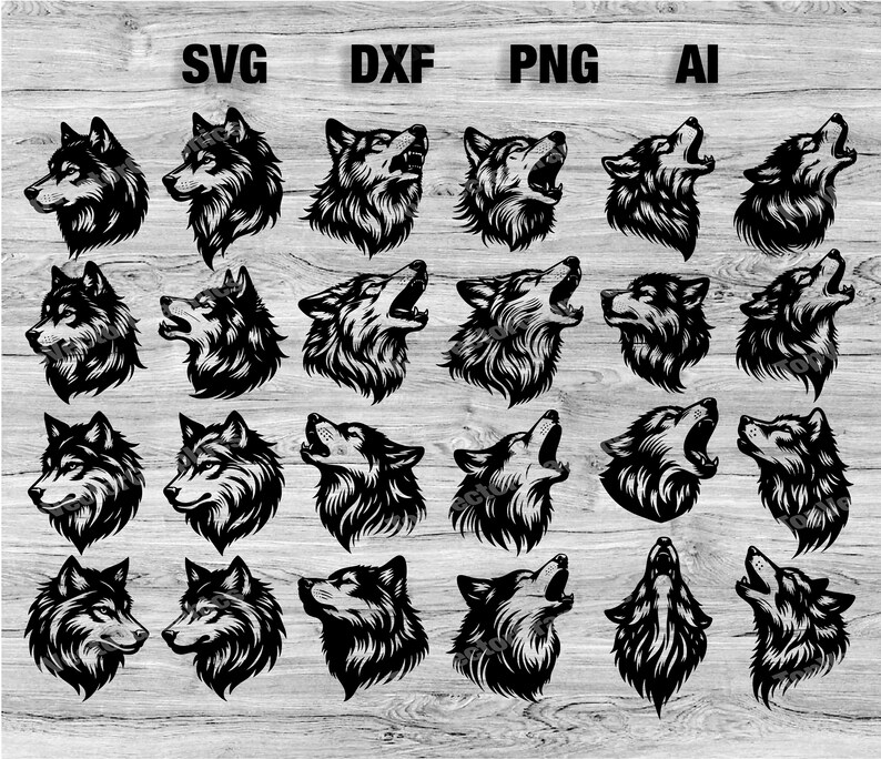 24 Wolf Head Cut Files Grey Wolf Vector Graphic Silhouette, Cameo ...