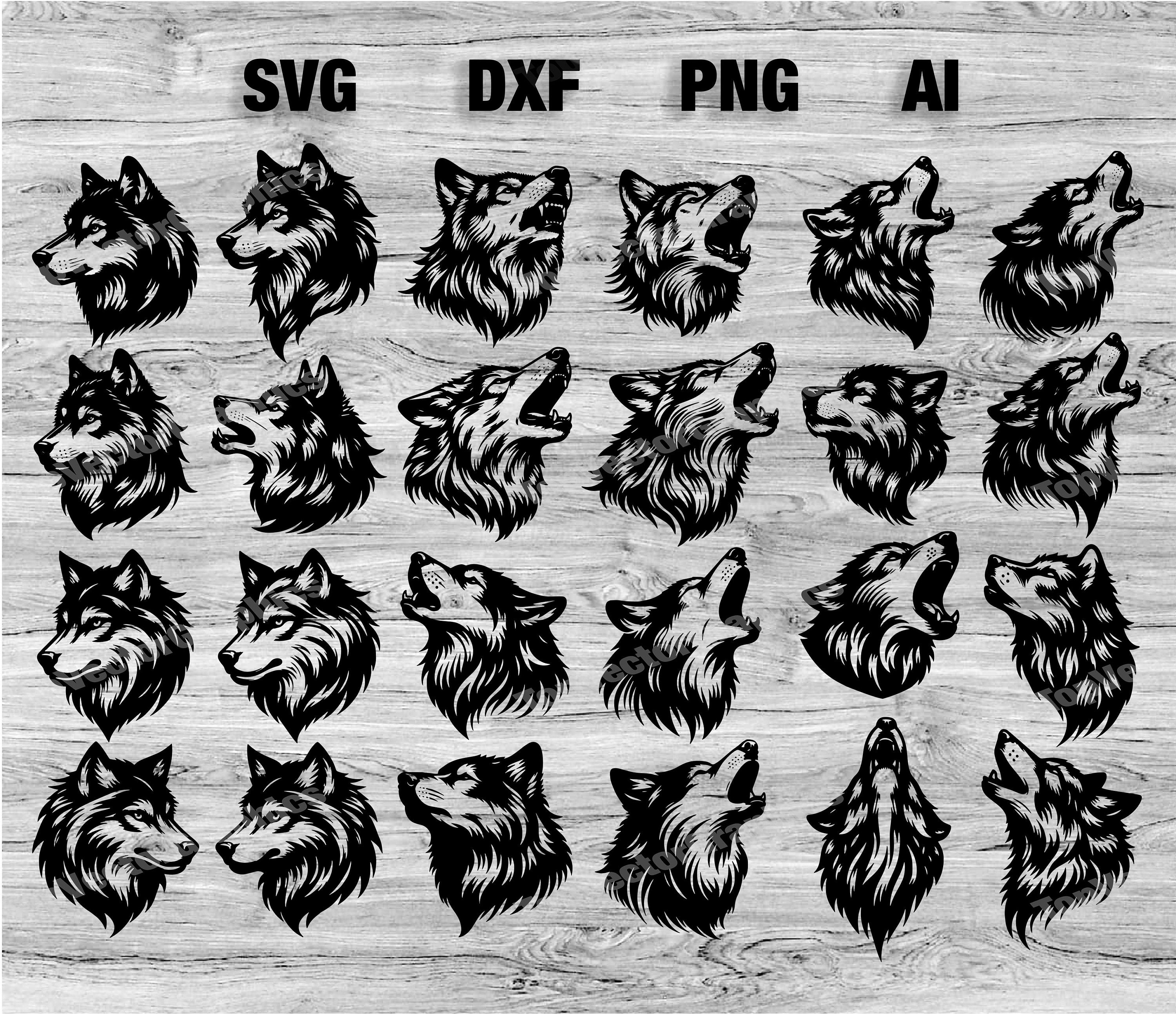 24 Wolf Head Cut Files Grey Wolf Vector Graphic Silhouette, Cameo ...