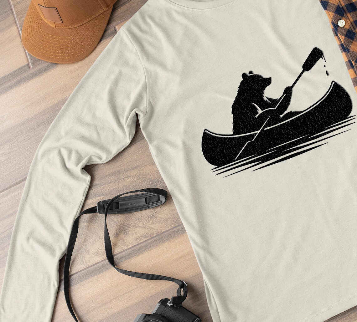 Bear in Canoe Silhouette Cut Files | Bear Canoe Golfer Vector ...