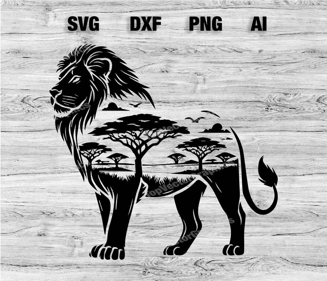 Lion Mountain Safari Scene File | Lion Vector Graphic Wall Art ...