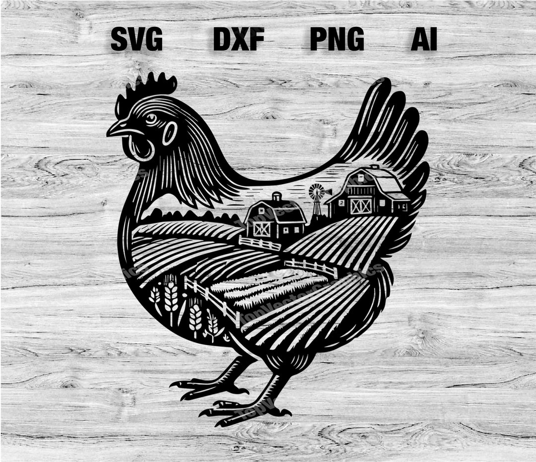 Chicken Farm Scene Cut File | Rooster Graphic Wall Art Silhouette ...
