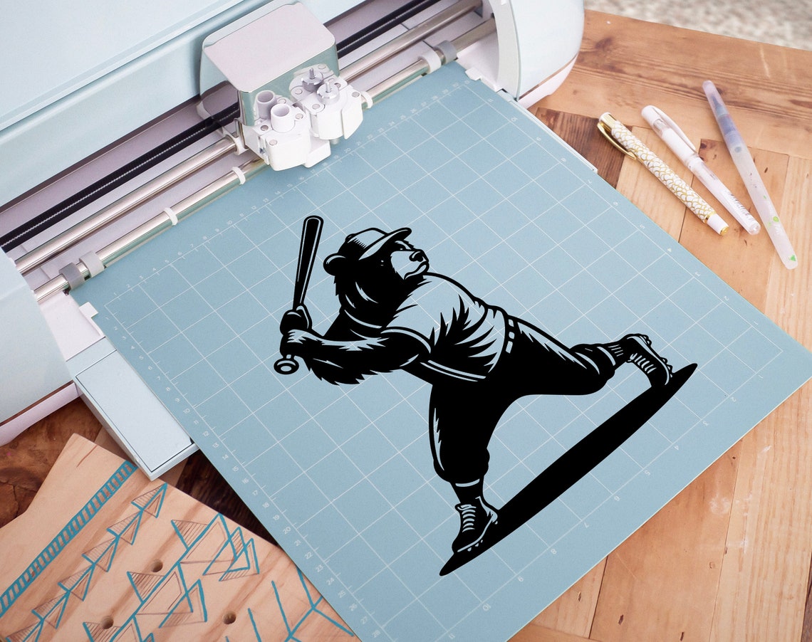 Bear Baseball Player Silhouette Cut Files | Fun Bear Baseball Vector Silhouette, Cricut SVG, PNG ...