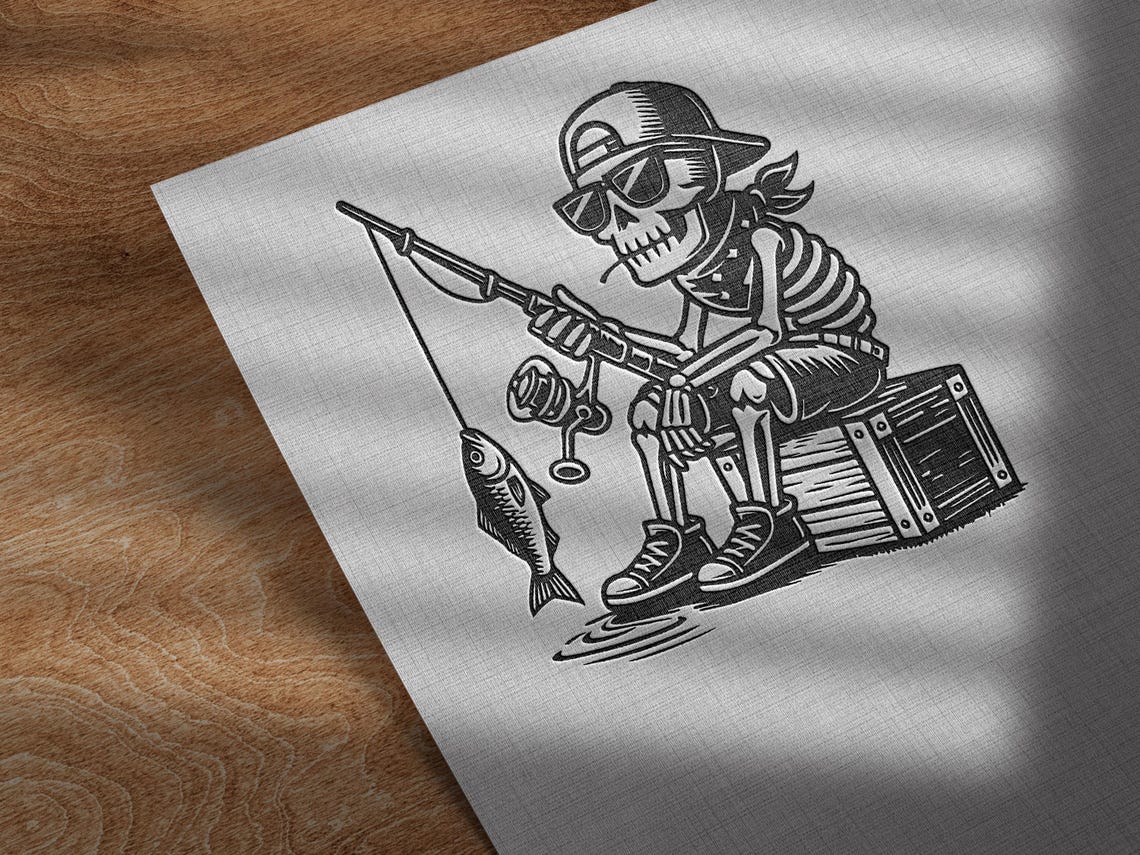 Skeleton Fishing Vector Graphic for DIY Crafts and Projects | Skull ...