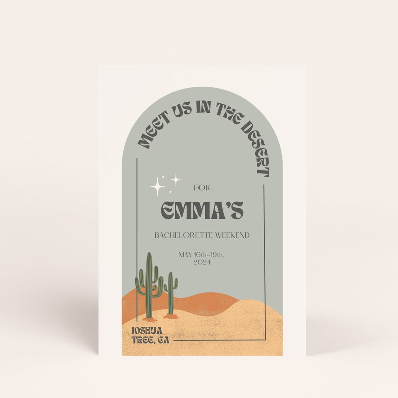 Meet Us in the Desert Arched Boho Desert Bachelorette Party Invitation ...
