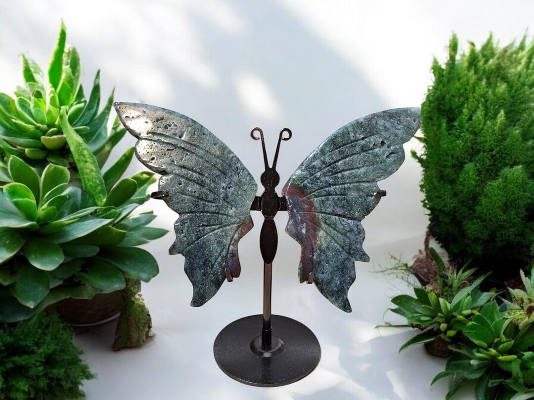 Ocean Jasper Butterfly Wings Display - Elegant Natural Gemstone ...
