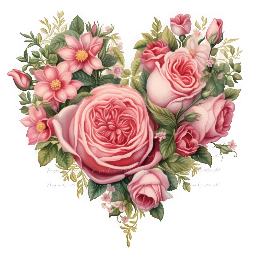 8 Floral Heart Clipart PNG, Watercolor Floral Heart Png, Heart Flowers ...