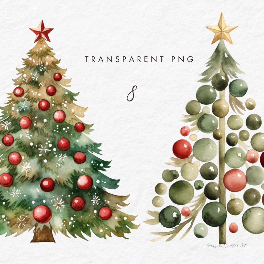 8 Christmas Tree Watercolor Clip Art Png, Red Christmas Tree ...