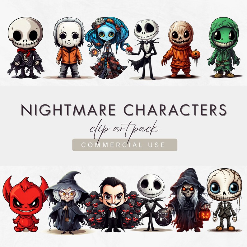 Nightmare Characters Clipart Pack, Commercial Use // Horror Characters ...
