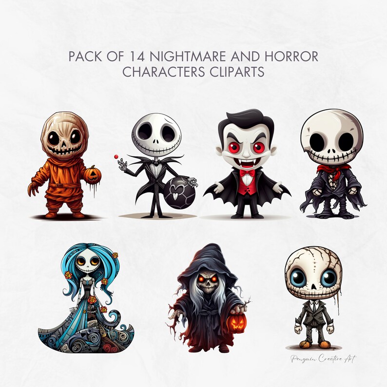 Nightmare Characters Clipart Pack, Commercial Use // Horror Characters ...