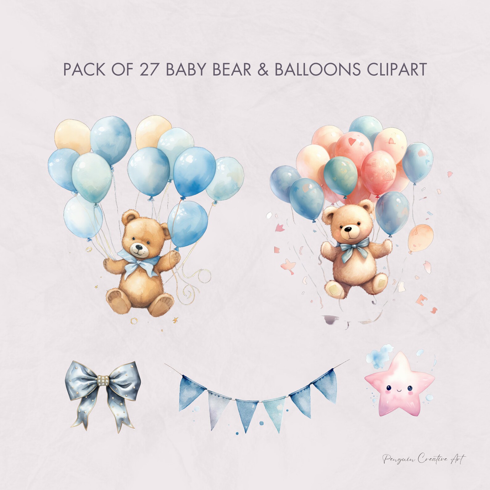 Teddy Bear and Balloon Clipart Pack, Commercial Use // Teddy Bear ...