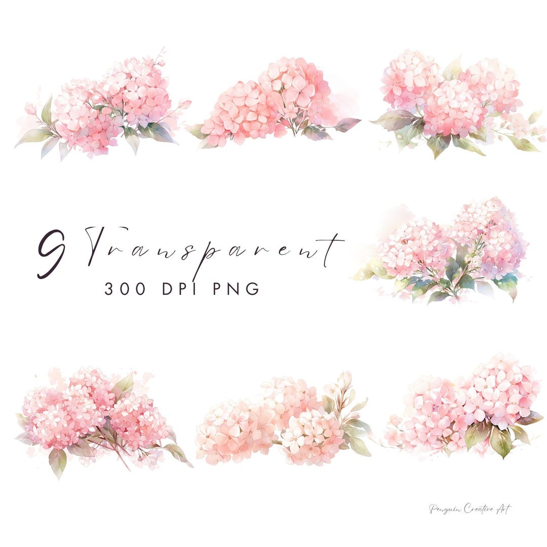 9 Pngs, Pink Hydrangea, Transparent Png | Botanical Art | Whimsical ...