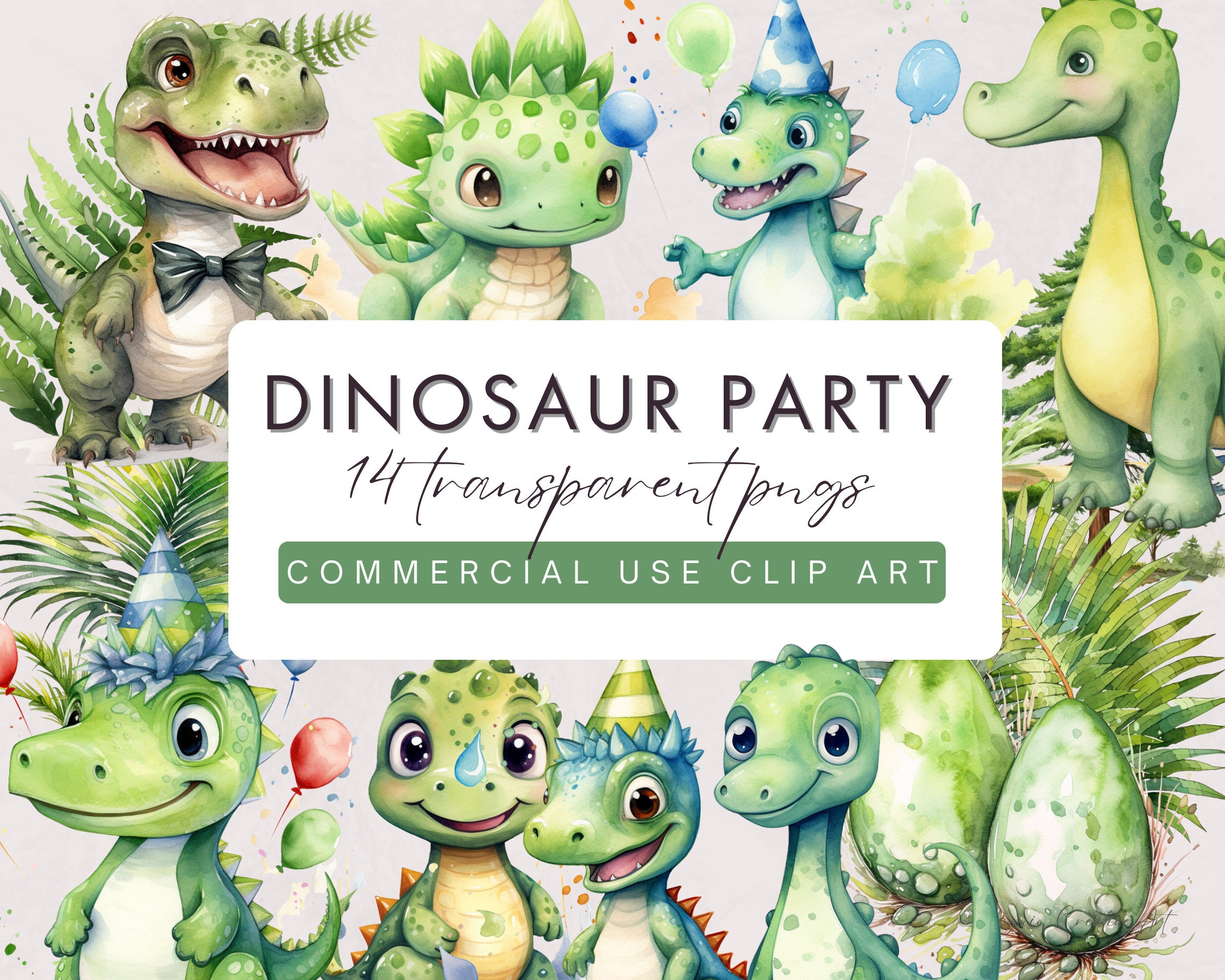 Cute Dinosaur Party Clipart Pack, Dinosaur Party, Birthday Hat ...
