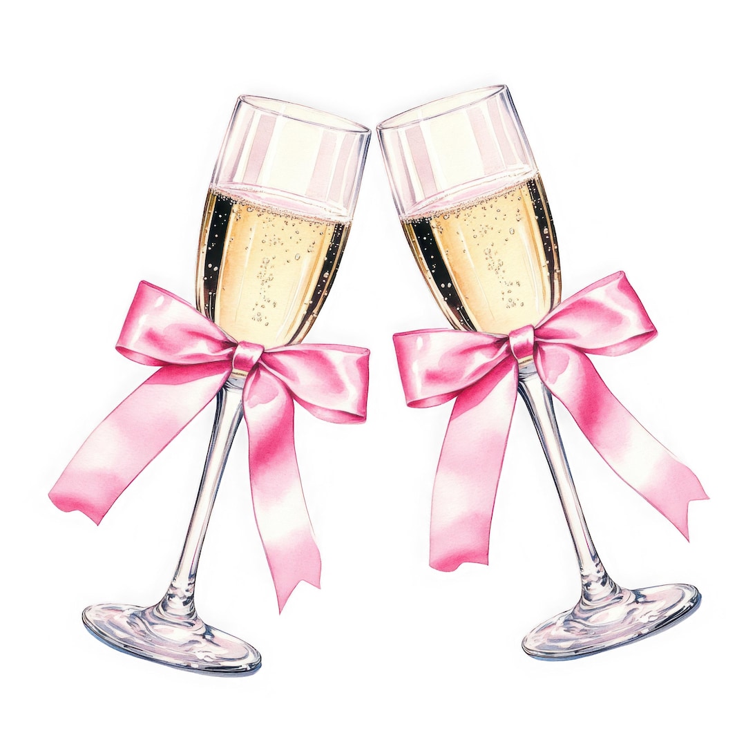6 Champagne Glass and Bow PNG/JPG Clipart, Champagne Clipart, Instant ...