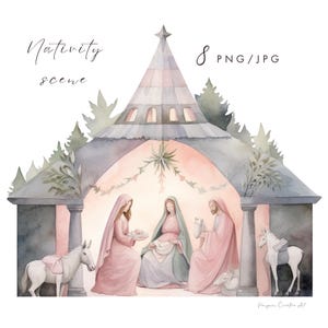 8 Nativity Scene Clipart, PNG Clip Art, Manger Scene, Crèche Graphic ...