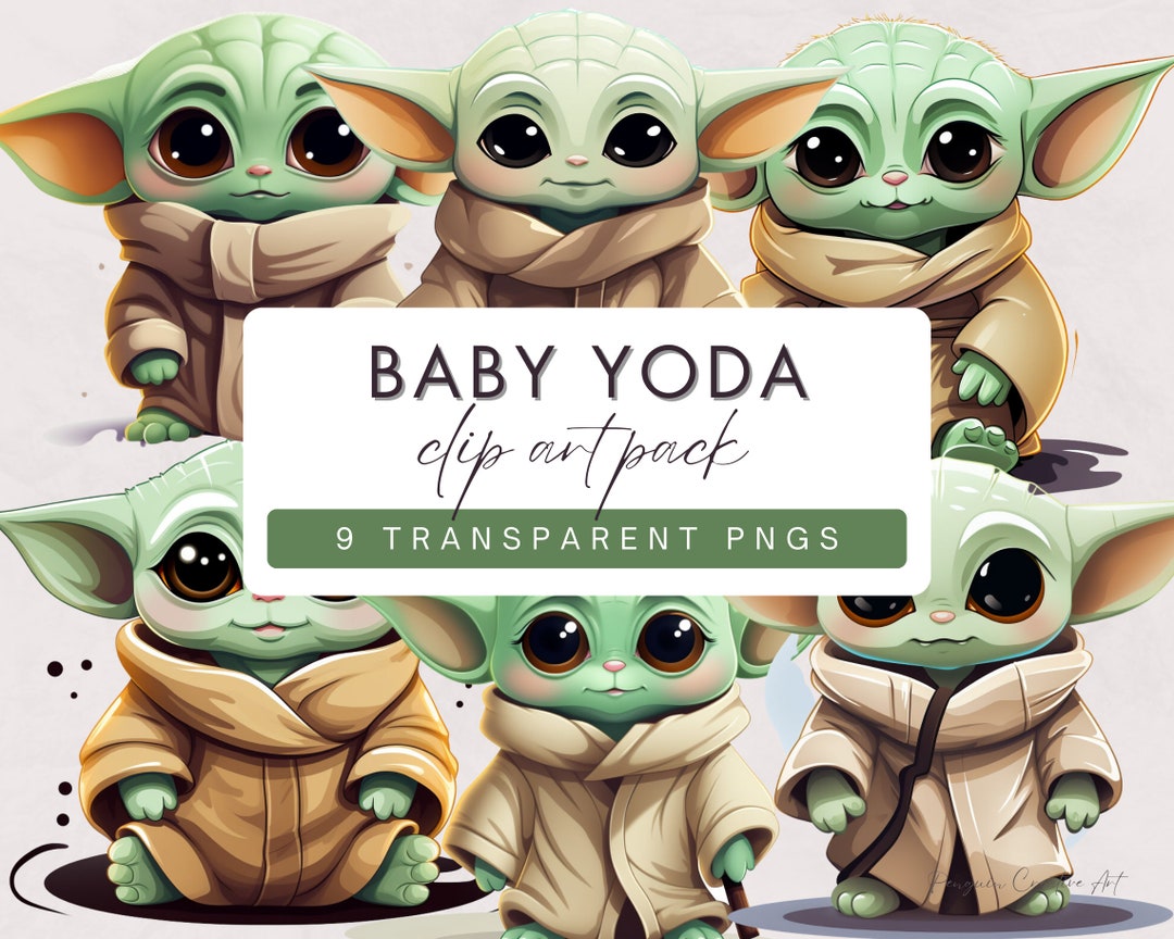 Baby Yoda Clipart Pack in Cartoon Style, Baby Yoda Clipart Bundle ...