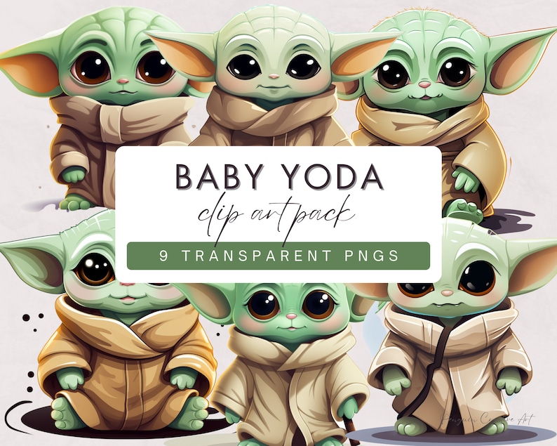 Baby Yoda Clipart Pack in Cartoon Style, Baby Yoda Clipart Bundle ...