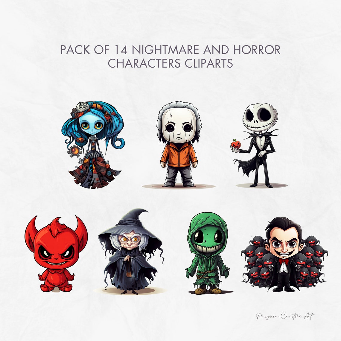 Nightmare Characters Clipart Pack, Commercial Use // Horror Characters ...
