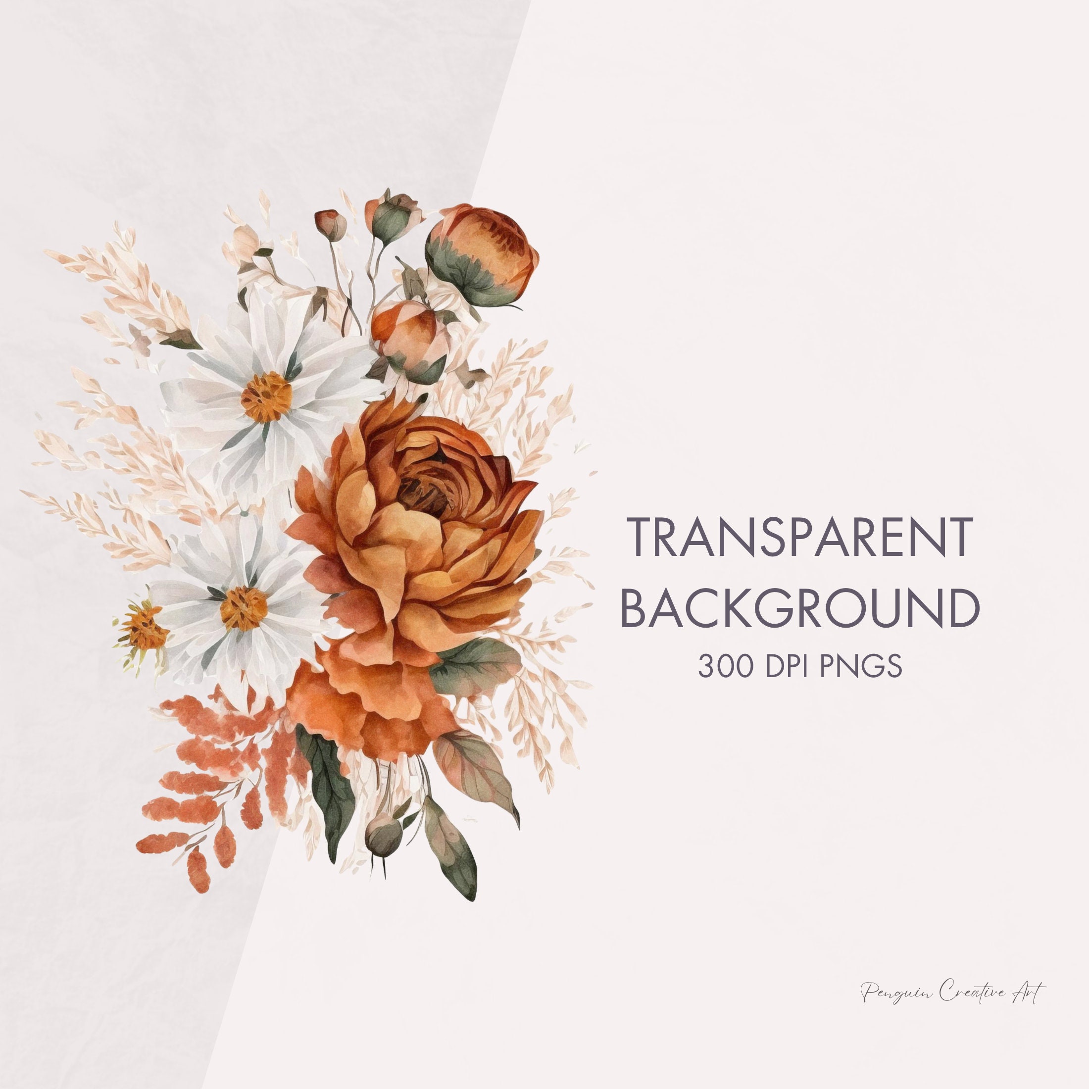 Terracotta Floral Clipart Pack, Commercial Use // Fall Wedding, Fall ...