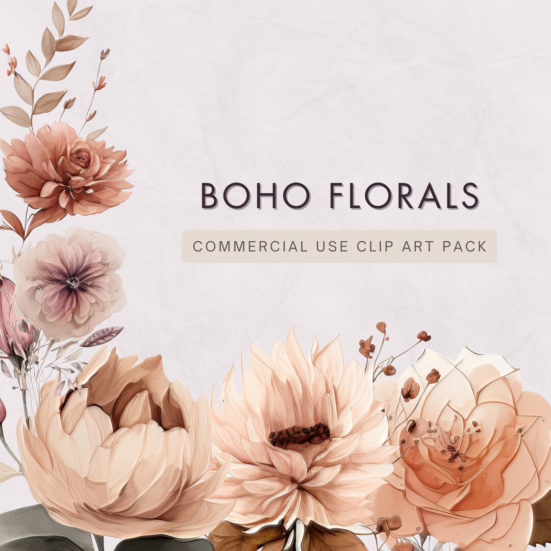 Bohemian Florals Clipart | Fall Clipart | Bohemian Watercolor Flower ...