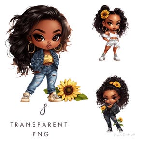8 Black Girl and Sunflower Clipart, Afro Girl Clipart, Black Woman Png ...