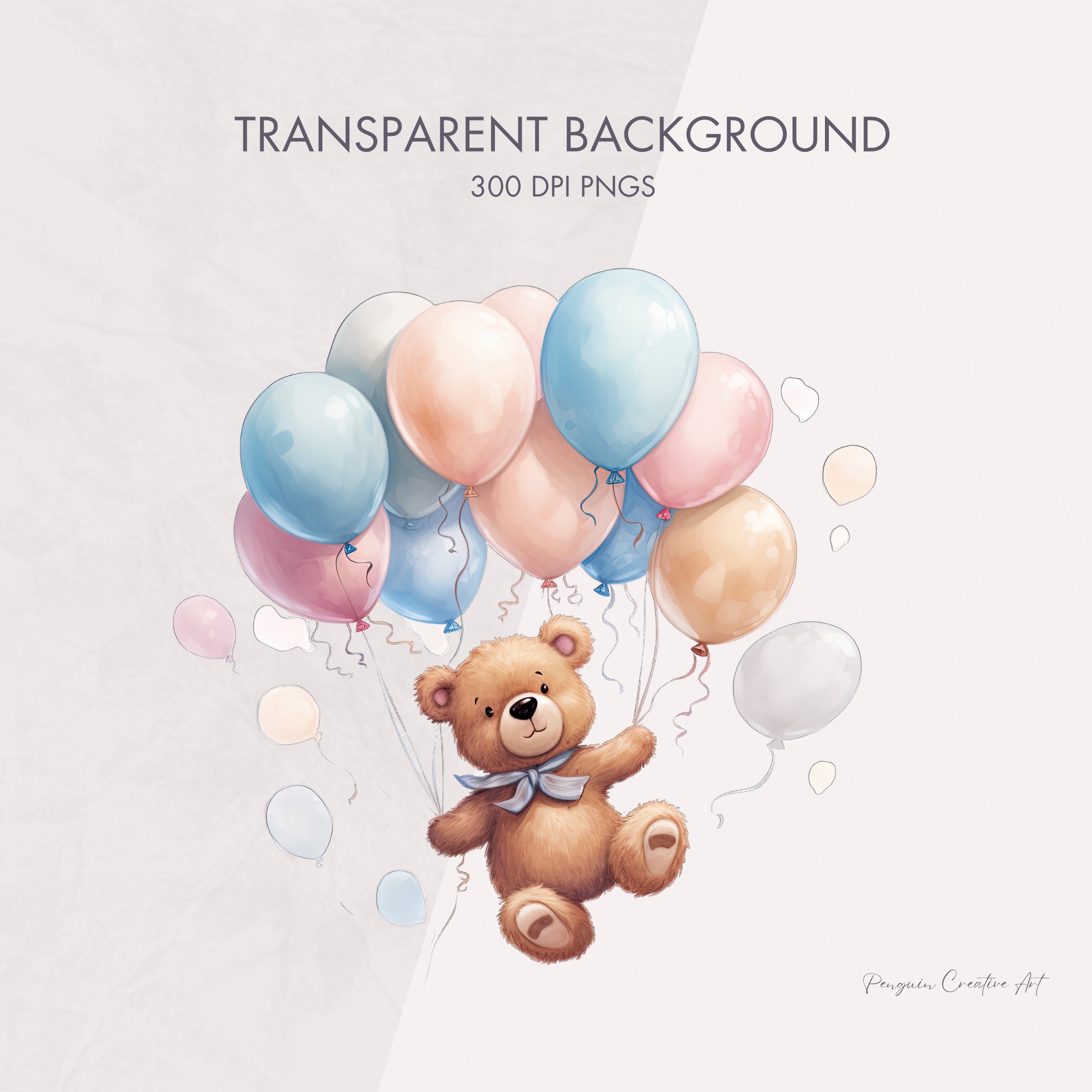 Teddy Bear and Balloon Clipart Pack, Commercial Use // Teddy Bear ...