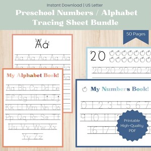 Preschool Alphabet Numbers Tracing Practice Sheets Bundle Preschool ...