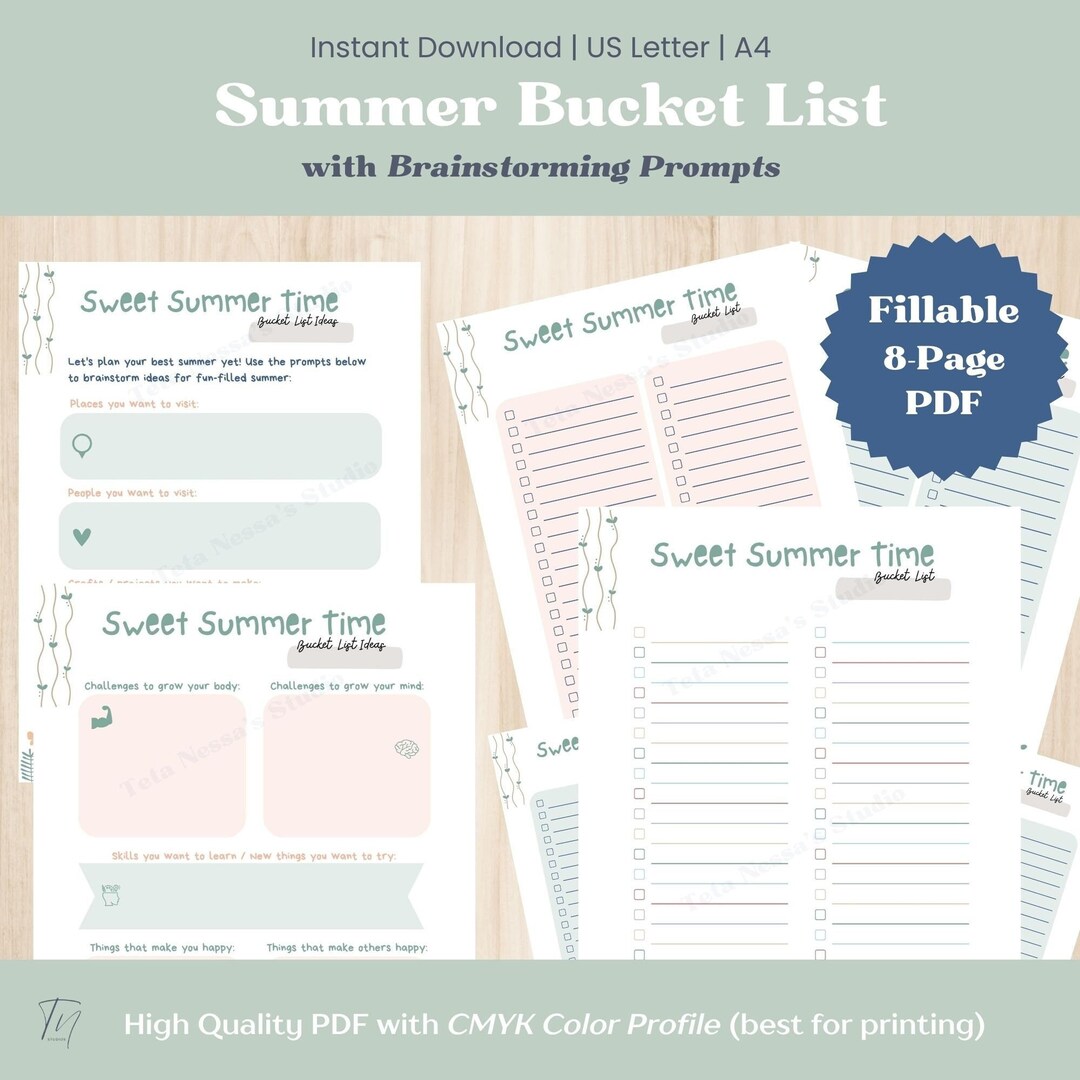 Buy Editable Summer Bucket List Printable Fun Brainstorming Prompts ...