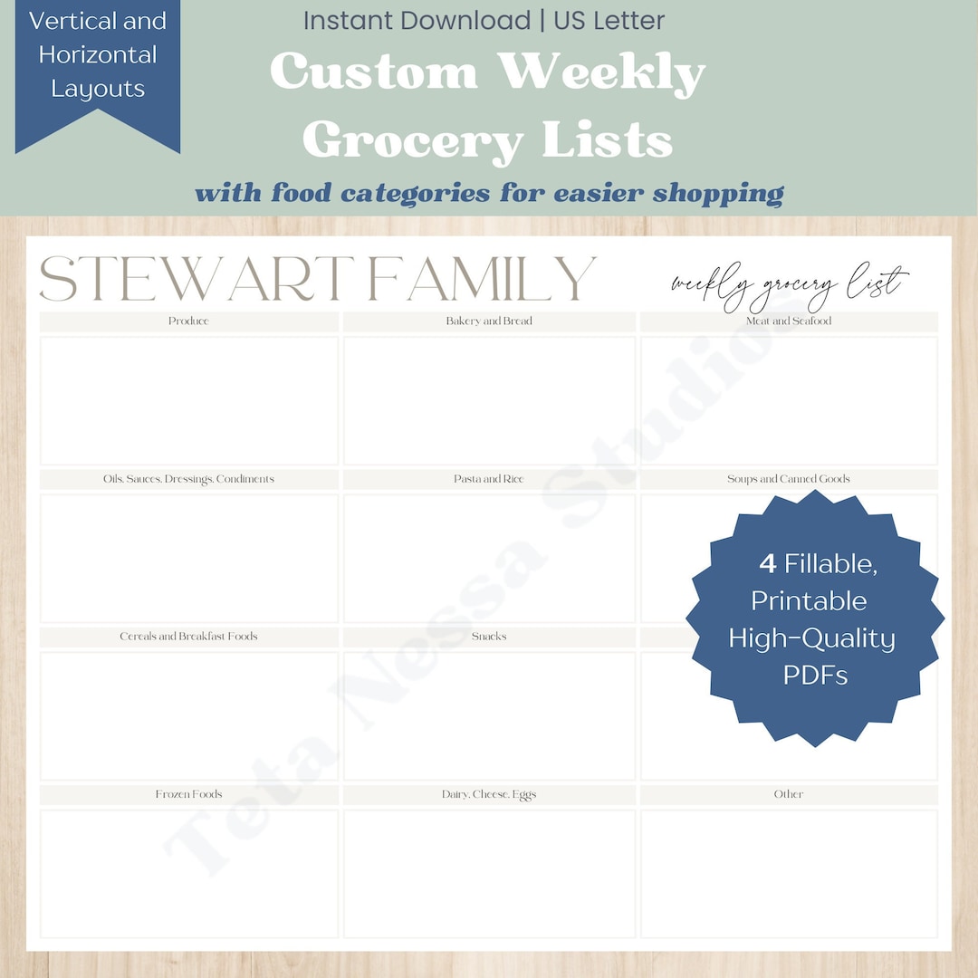 Weekly Grocery List Printable Grocery List Template Grocery List ...