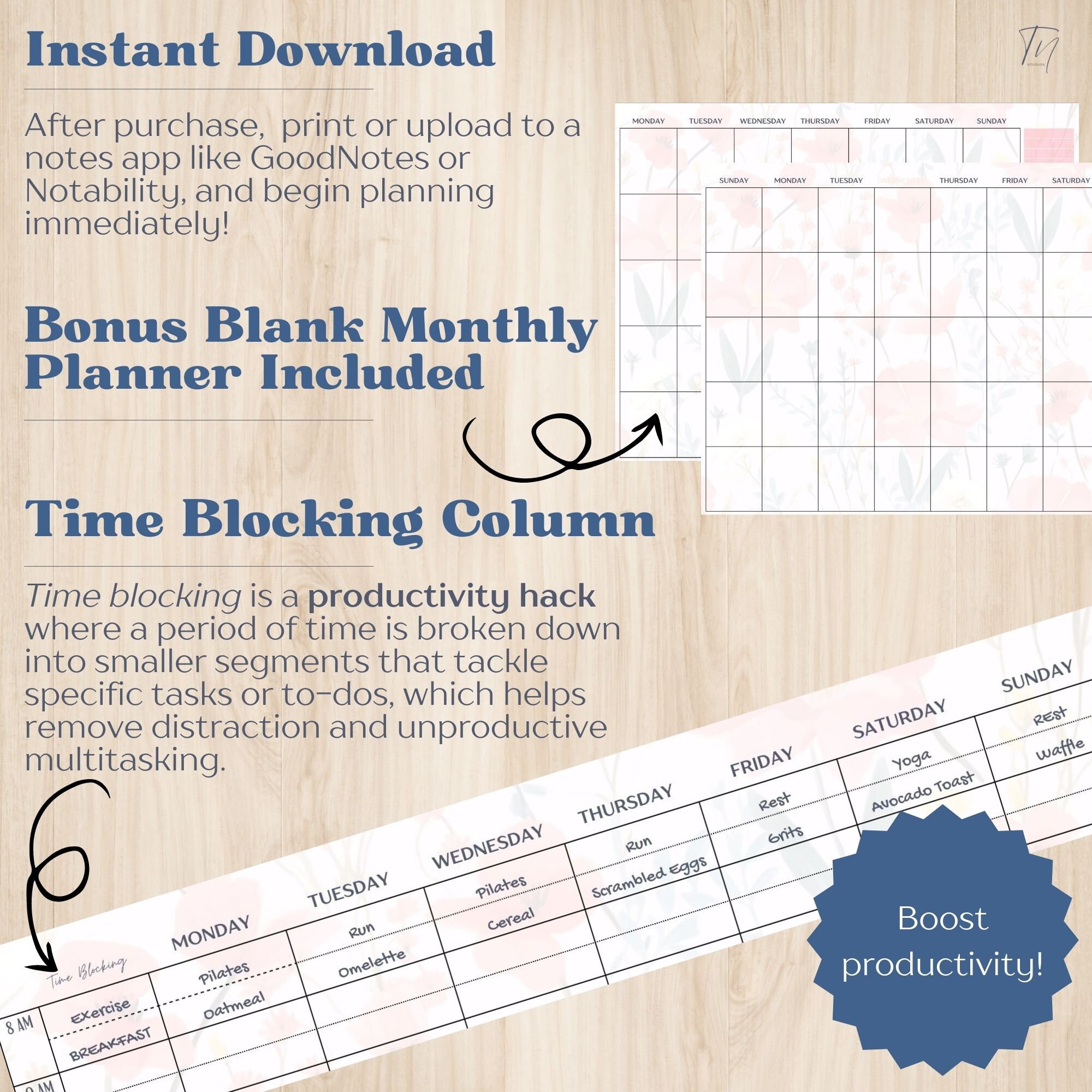 Weekly Planner Printable, Weekly Reflection, Schedule by Hour, Digital ...