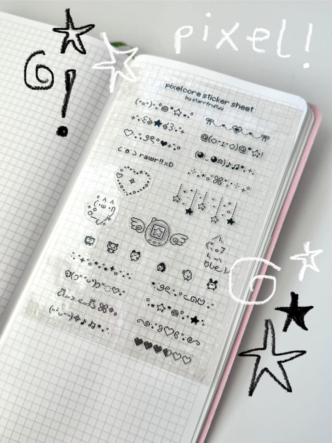 Pixel Kaomoji Sticker Sheet | Journal Stickers | Clear Stickers ...